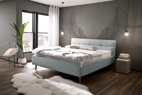 Modrá čalouněná postel Lotte 180x200 cm s úložným prostorem
