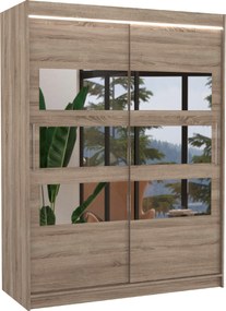 ADRK Furniture Posuvná skříň se zrcadlem a LED osvětlením FLORENTO 150 SW-FLO-T-150+L-V156