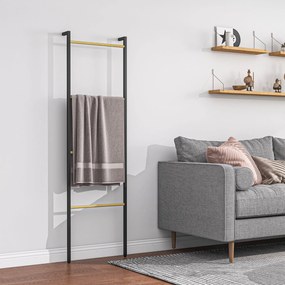 HOMCOM Žebřík na ručníky 49 x 167,5 cm Držák na ručníky se 4 tyčemi šetřící místo na ručníky oblečení deky noviny z oceli Černá | Aosom.de
