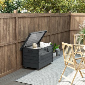 Zahradní box Outsunny, úložný box na kolečkách, úložný box se zámkem, rukojeť, zahradní truhla na balkon, terasu 100 x 62 x 65 cm, tmavě šedý