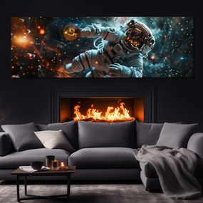 Obraz na plátně - Bitcoin, Astronaut štosuje ve vesmíru FeelHappy.cz Velikost obrazu: 180 x 60 cm