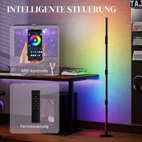 HOMCOM LED stojací lampa do obývacího pokoje s dálkovým ovládáním, ovládání pomocí aplikace, stmívatelná stojací lampa s časovačem, synchronizace s h…