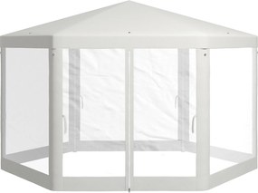 Outsunny Pavilon 4x3m Hexagonální Voděodolný Stabilní Zimní Pavilon s Moskytiérou a 6 Bočními Panely pro Zahradní Akce, Krémová | Aosom