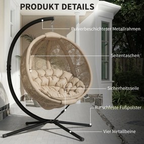 Outsunny závěsné křeslo závěsná houpačka se sedákem skládací sedací koš pro vnitřní venkovní až 120 kg nosnost Polyester Sand |