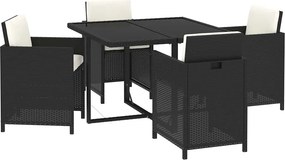 5dílný zahradní jídelní set s poduškami polyratan černý 3095503