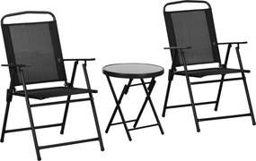 Outsunny 3dílná zahradní bistro souprava - 2 skládací židle s opěrkami + kulatý skládací konferenční stůl s vrchní částí ze skla a polyesteru