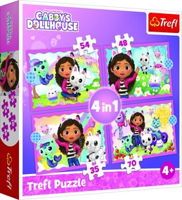 Trefl Puzzle 4v1 Gabbyina dobrodružství/Gabby´s Dollhouse  28,5x20,5cm v krabici 28x28x6cm