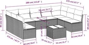 10dílná zahradní sedací souprava s polštáři černá polyratan 3218077