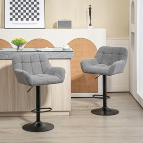 HOMCOM Barová židle Sada 2 kusů Retro design Výškově nastavitelná Fleece optika Šedá + Černá