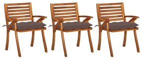 Zahradní jídelní židle s poduškami 3 ks masivní akáciové dřevo
