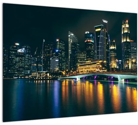 Skleněný obraz nočního Singapuru (70x50 cm)