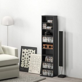 HOMCOM knihovna s 9 policemi pro 260 CD, moderní design, CD regál z dřevotřísky, 33x24x140 cm, černá