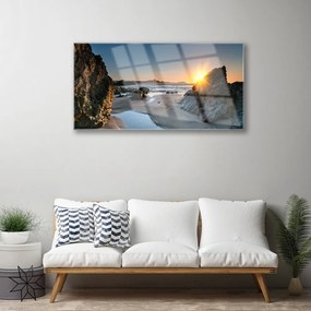 Obraz na skle Skála Pláž Slunce Krajina 125x50 cm