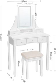 Toaletní stolek s LED osvětlením a taburetem Vasagle Avitas bílý