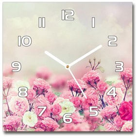 Wallmuralia Skleněné hodiny čtverec Květiny divoké růže 30x30 cm