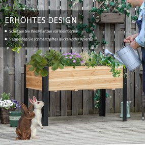 Vyvýšený záhonový truhlík Outsunny z masivního dřeva a oceli 120x60x74cm v přírodní a černé barvě pro zahradu a balkon | Aosom.de