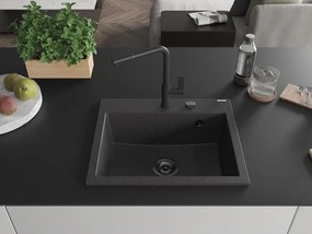 Mexen Oscar, 1-komorový granitový dřez 580x490x205 mm, černá skvrnitá, 6519581000-76-B