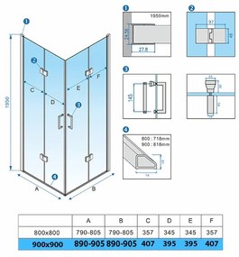 BPS-koupelny Čtvercový sprchový kout HYD-SK08C 90x90 bílá/transparent - bez vaničky