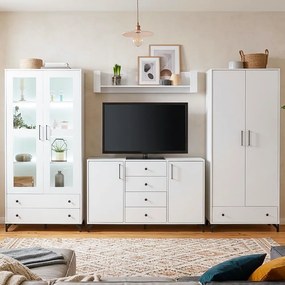 Obývací stěna BERGEN F | 4 díly | 300 cm | bílá mat/bílá lesk