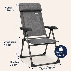 Skládací kempingová židle s vysokým opěradlem - šedá