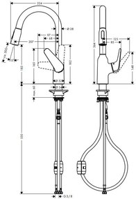 Hansgrohe Focus M42, dřezová baterie M429-H180 ECO, s výsuvnou sprškou, chromová, 71862000