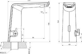 Sapho senzorová stojánková baterie s regulací teploty 6V DC (4xAA) černá matná PS190B