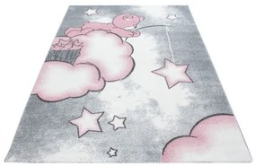 Dětský koberec Kids Medvídek na obláčku růžový - kruh