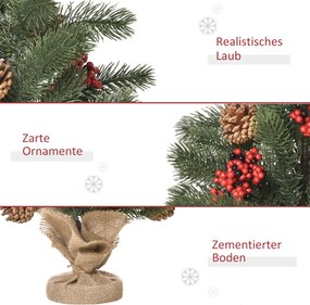 HOMCOM Mini vánoční stromek, vánoční dekorace, včetně ozdob, červené bobule, výška 50 cm, včetně cementového stojanu, zelený + vícebarevný