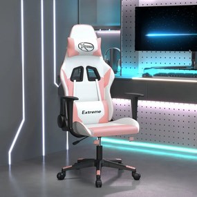 Herní židle bílá a růžová umělá kůže 3143696