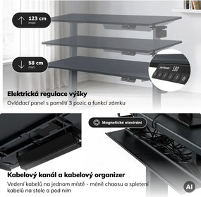 Elektrický stůl s regulací výšky ergonomický antracitový,1400x700 mm: ARIA