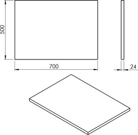 Sapho PLATO deska Rockstone 700 x 24 x 500 mm bílá mat PL070-0101
