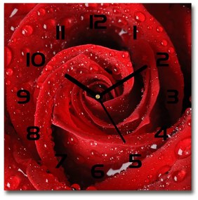 Wallmuralia Skleněné hodiny čtverec Kapky na růži 30x30 cm