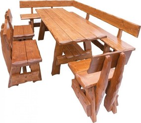 Casarredo - Komfort nábytek Dřevěná zahradní sestava OM-264, (1x stůl + 1x lavice roh + 3x židle) výběr barev | barva: smrk-moření-dub-lak