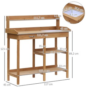 Zahradnický stůl Outsunny s vanou z jedlového dřeva H112cm pro zahradničení a péči o rostliny, stabilní a odolný proti povětrnostním vlivům | Aosom.de