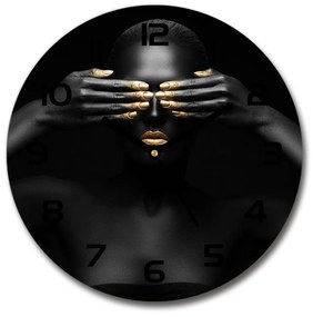 Wallmuralia Skleněné hodiny kulaté Žena v černém fi 30 cm