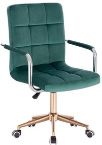LuxuryForm DESIGN Otočná židle VERONA VELUR na zlaté podstavě s kolečky - zelená