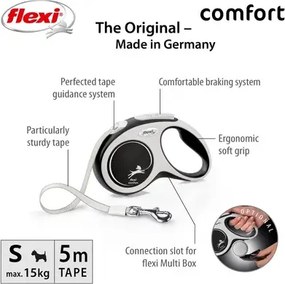 Flexi Comfort S pásek 5m černé / Vodítko