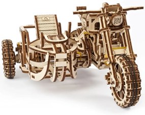 Ugears 3D dřevěné mechanické puzzle UGR-10 Motorka (scrambler) s vozíkem