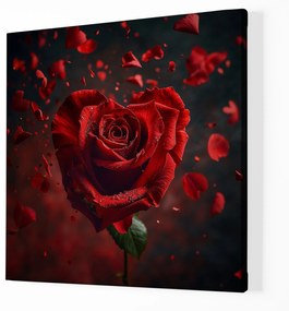 Obraz na plátně - Červená růže Srdce květ FeelHappy.cz Velikost obrazu: 40 x 40 cm
