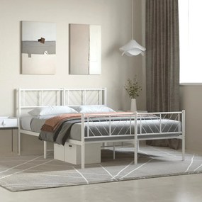 vidaXL Kovový rám postele s hlavovým a nožním čelem bílý 140 x 200 cm