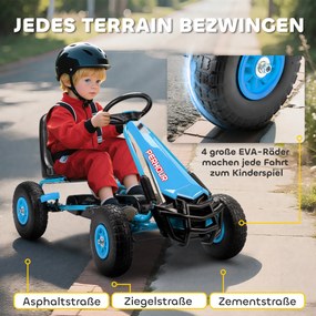 AIYAPLAY Pedálový gokart pro děti, výškově nastavitelné sedadlo, EVA kola, brzda, spojka, 3-8 let, modrá