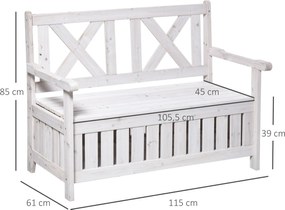 Zahradní lavice Outsunny pro 2 osoby s úložným prostorem z jedlového dřeva 115 x 61 x 85 cm, vysoké opěradlo a područky, odolná proti povětrnostním v…