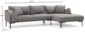 Designová rohová sedačka Pallavi 255 cm šedá - pravá