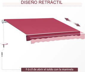 Manuální Retrakční Slunečník Outsunny 395x245 cm s Voděodolnou a UV-ochrannou Kovovou Kličkou pro Zahradní Terasy a Okna
