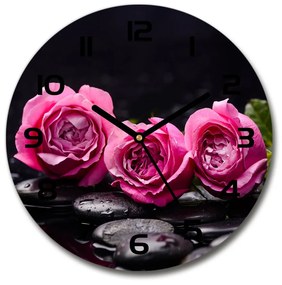 Wallmuralia Skleněné hodiny kulaté Růžové růže fi 30 cm