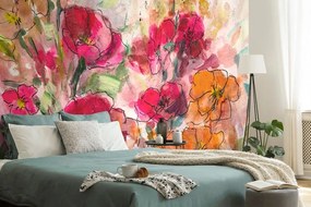 Tapeta malované květinové zátiší - 300x200 cm