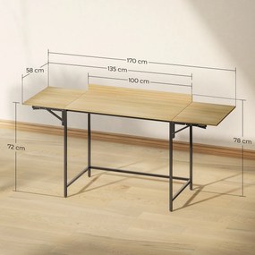 HOMCOM Sklápěcí počítačový stůl se 2 vysouvacími deskami, hodně místa pro monitory, kovové nohy, robustní konstrukce, dub+černá