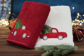 Bavlněný vánoční ručník bílý s autem