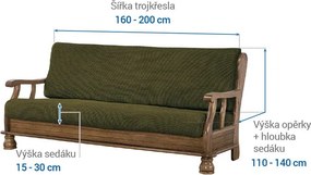 Super strečové potahy NIAGARA zelená trojkřeslo s dřevěnými rukojeťmi (š. 160 - 200 cm)