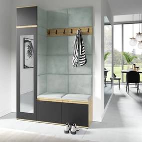 Eka Předsíňová stěna s čalouněnými panely Trinity 22 - Dub Artisan s černou / Světlá zelená 2321